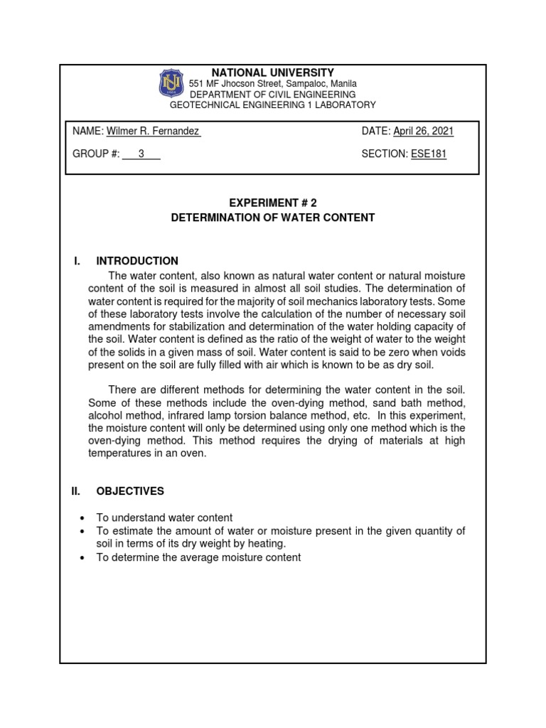 Determination of Water Content | PDF | Soil | Physical Sciences