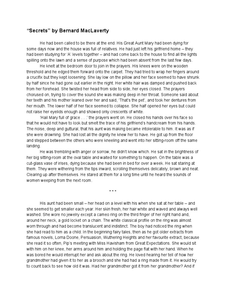 "Secrets" by Bernard Maclaverty | PDF