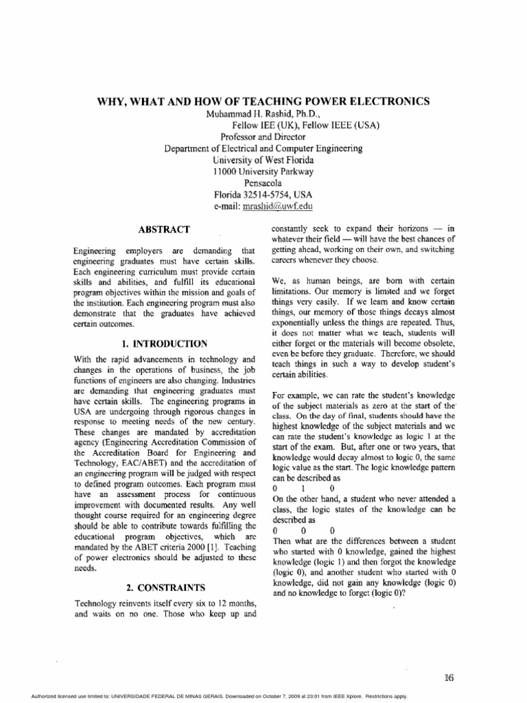 Teaching Power Electronics - Rashid | PDF | Engineering Design Process | Engineering