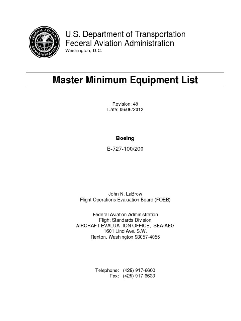Revision 49 to the Master Minimum Equipment List for the Boeing B-727 ...