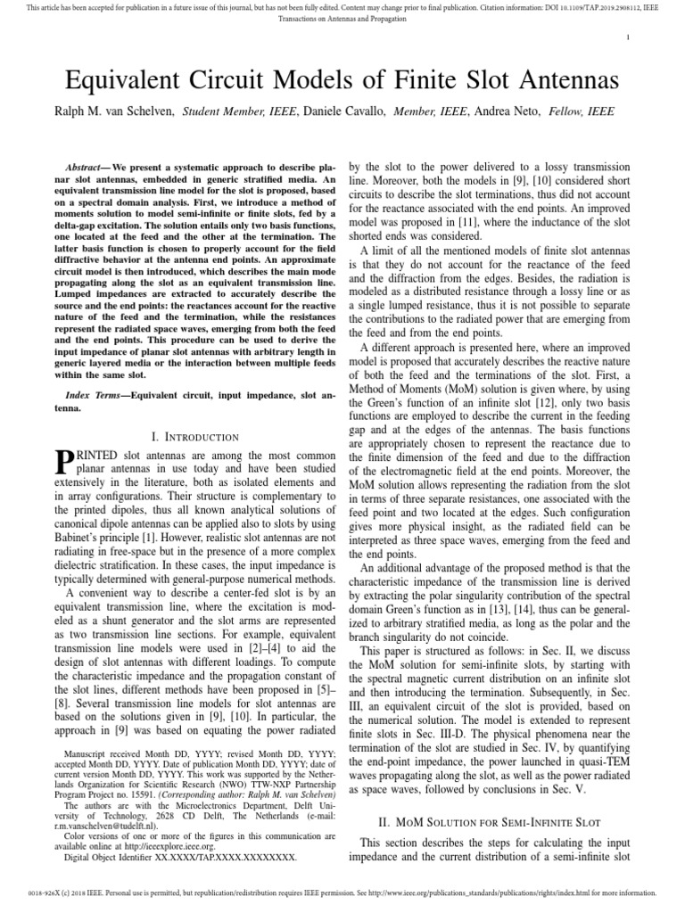 Equivalent Circuit Models of Finite Slot Antennas | PDF | Antenna ...