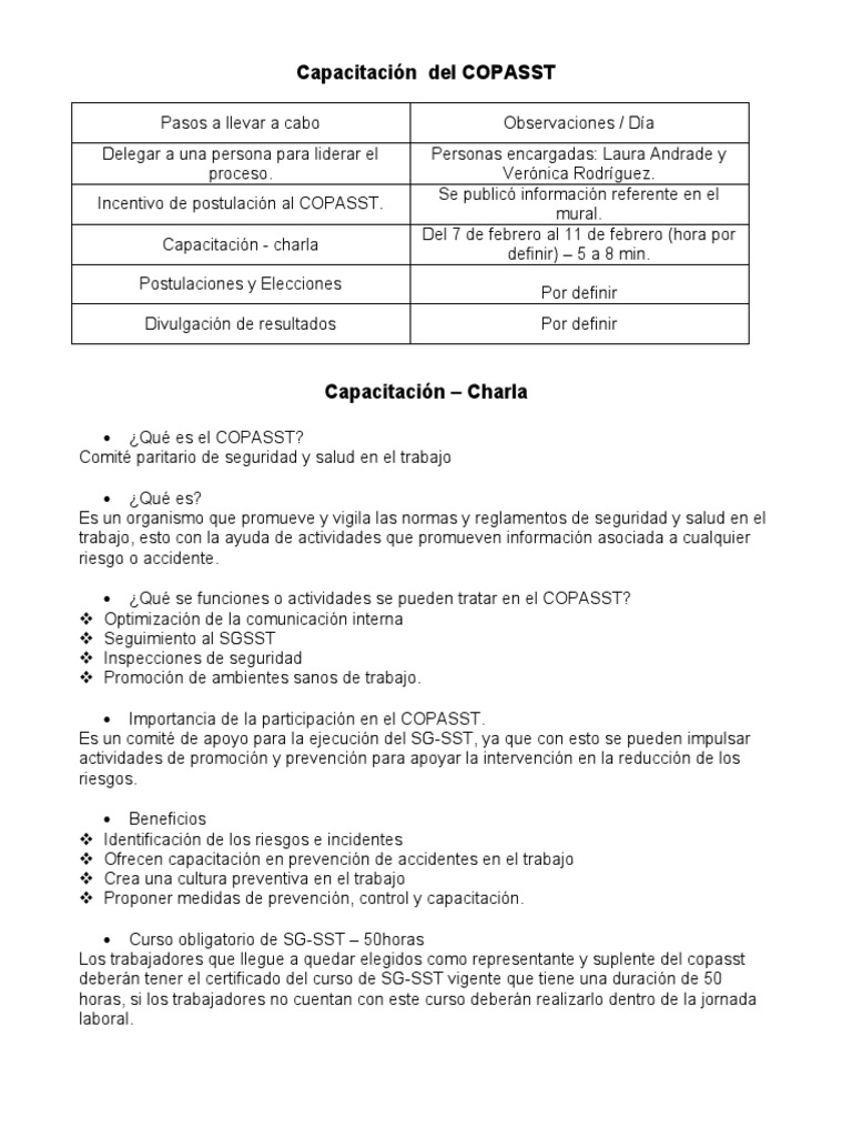 Capacitación COPASST: Proceso y Beneficios | PDF | Negocios
