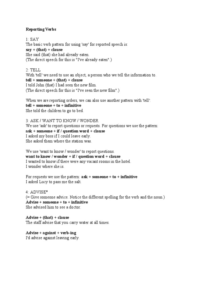 Reporting Verbs | PDF | Verb | Language Arts & Discipline