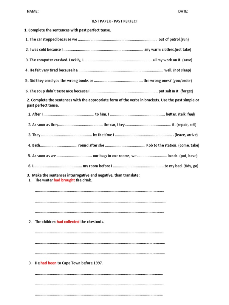 Past Perfect Test | PDF | Linguistics | Language Arts & Discipline