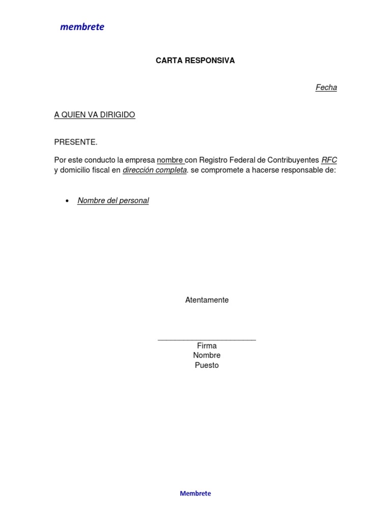 Carta Responsiva Formato General | PDF