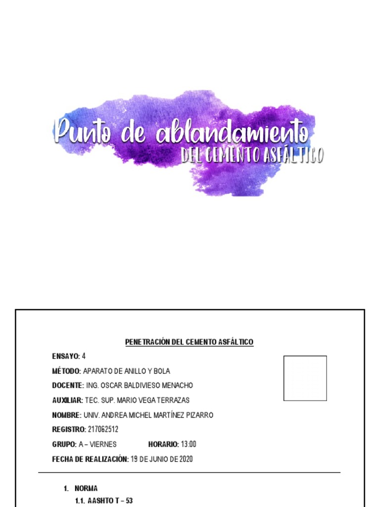 Lab 4 Punto de Ablandamiento Del Cemento Asfáltico | PDF | Calor ... Lab 4 Punto de Ablandamiento Del Cemento Asfáltico | PDF | Calor ...
