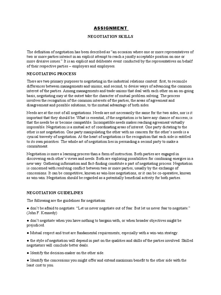 Negotiation Skills: Assignment | PDF | Negotiation | Economies