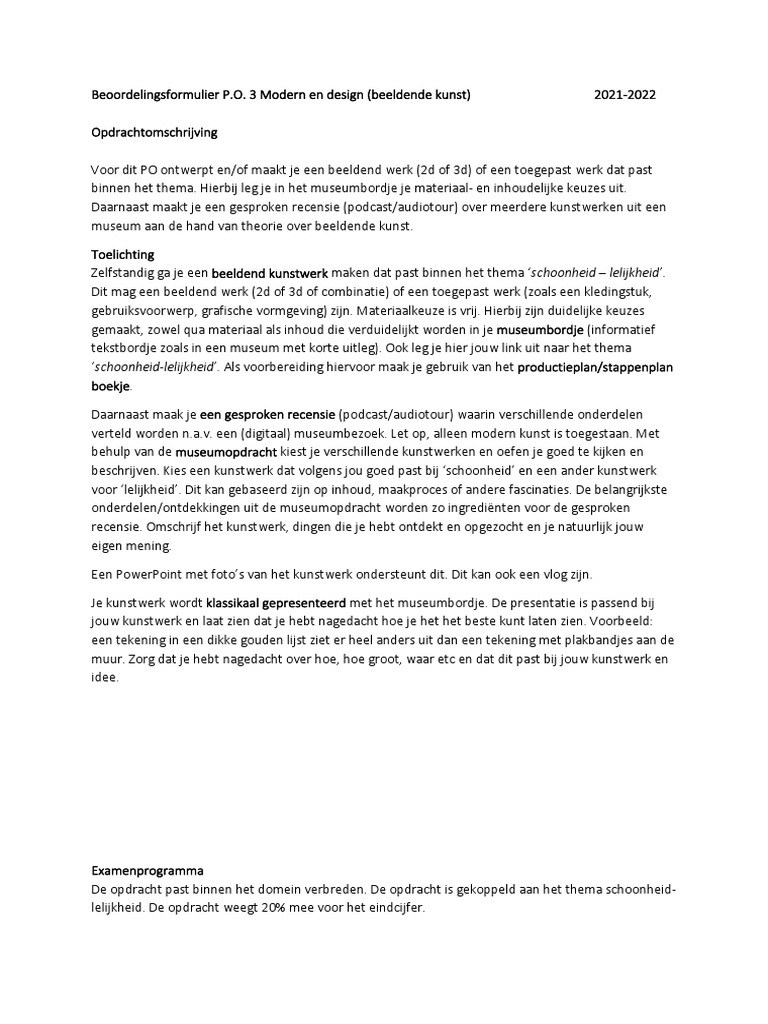 Beoordelingsformulier Po3 Modern Deign 2021-2022 | PDF