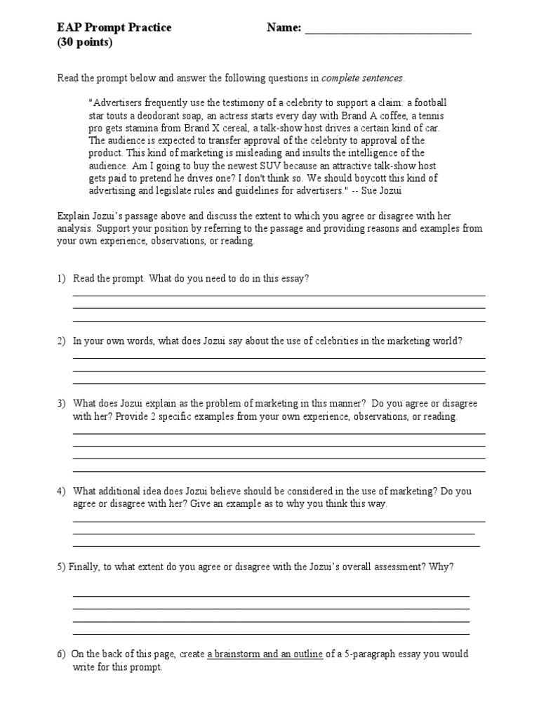 Eap Prompt Celebrities and Marketing | PDF | Advertising | Essays