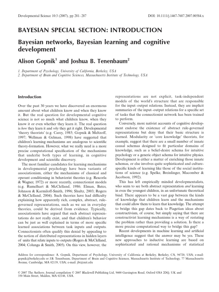 Bayesian Networks Bayesian Learning And Cognitive Development Pdf Causality Bayesian Network