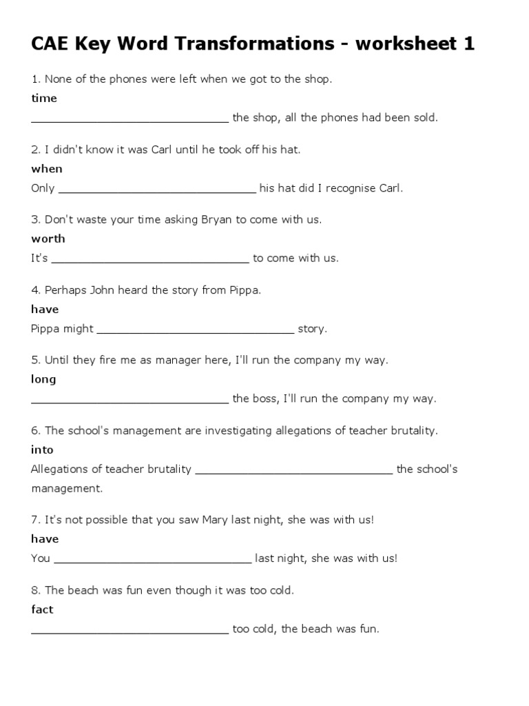 CAE Key Word Transformations | PDF