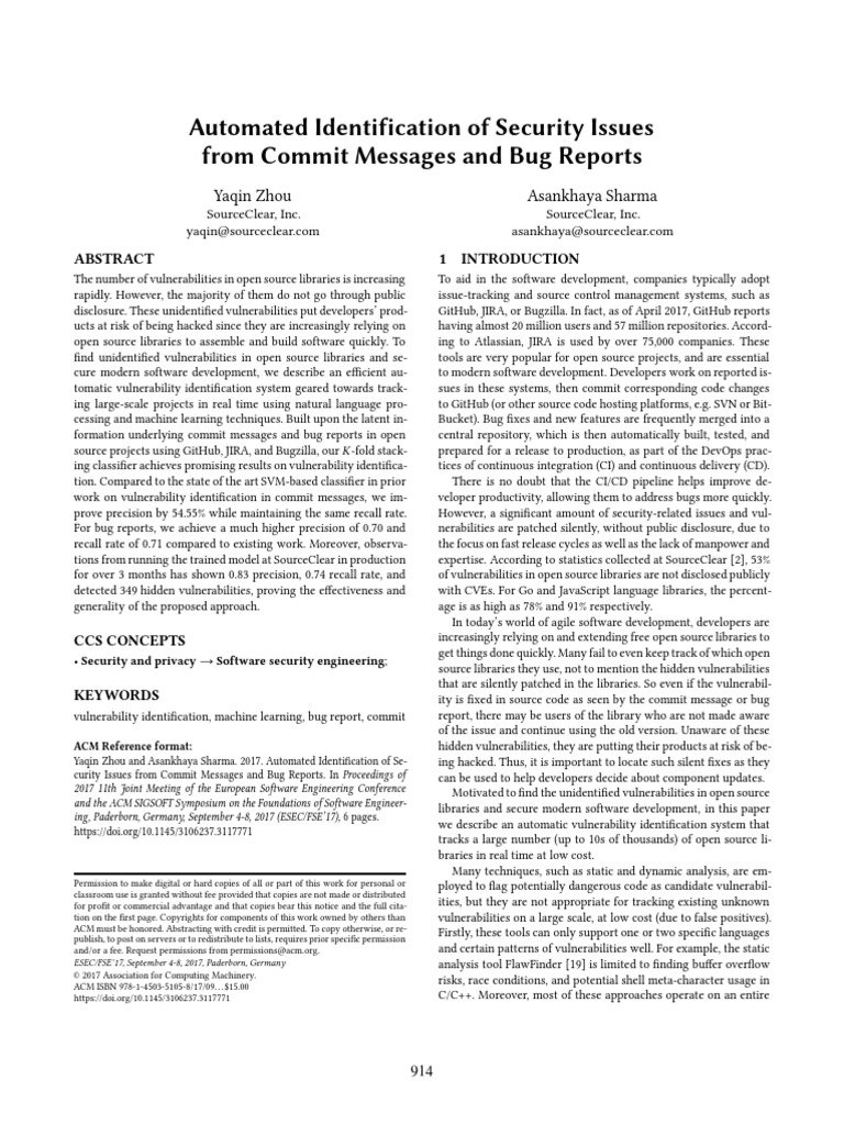 Automated Identification of Security Issues From Commit Messages and ...