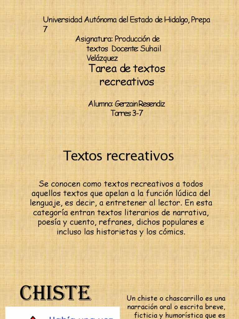 Tipos y ejemplos de textos recreativos | PDF | Chistes | Cómics