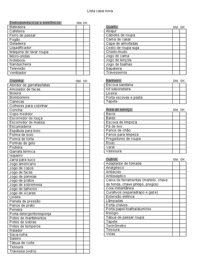 Lista Casa Nova | PDF | Ferramentas | Casa
