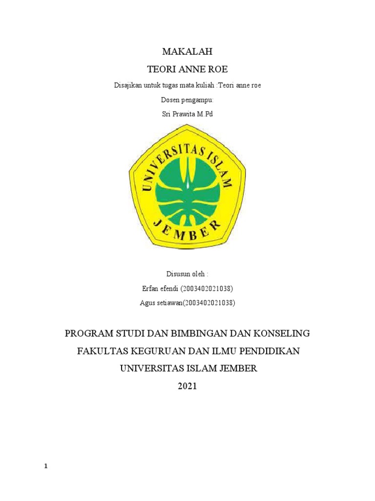 Makalah Teori Anne Roe Agus Setiawan | PDF
