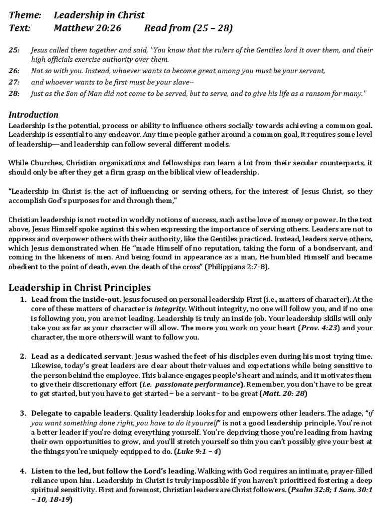 Leadership in Christ | PDF | Leadership | Jesus