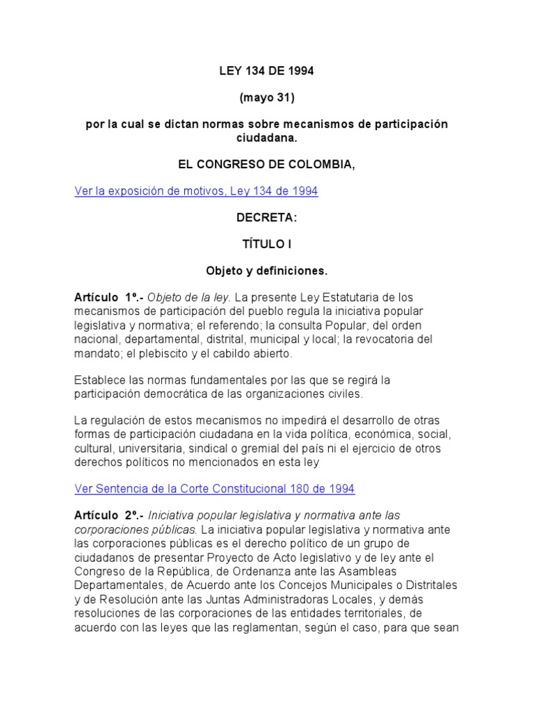 LEY 134 DE 1994