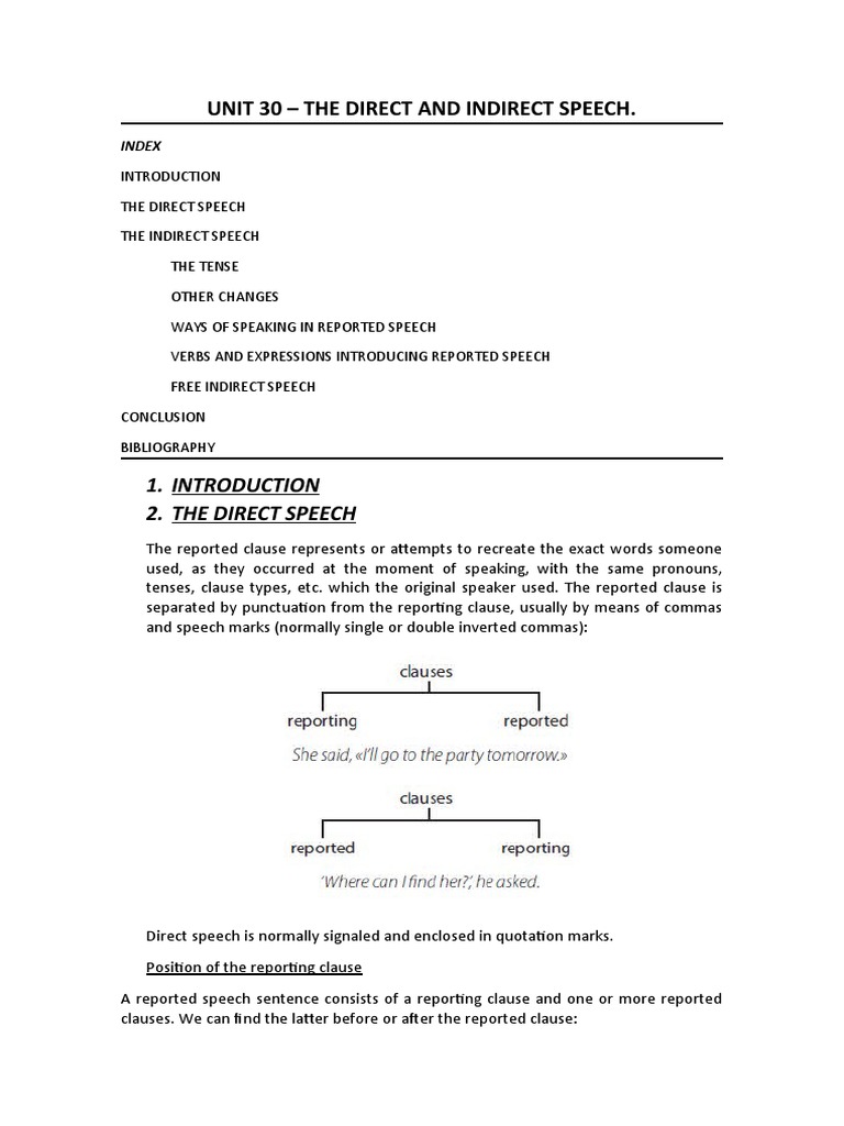 Unit 30 - The Direct and Indirect Speech | PDF | Clause | Verb