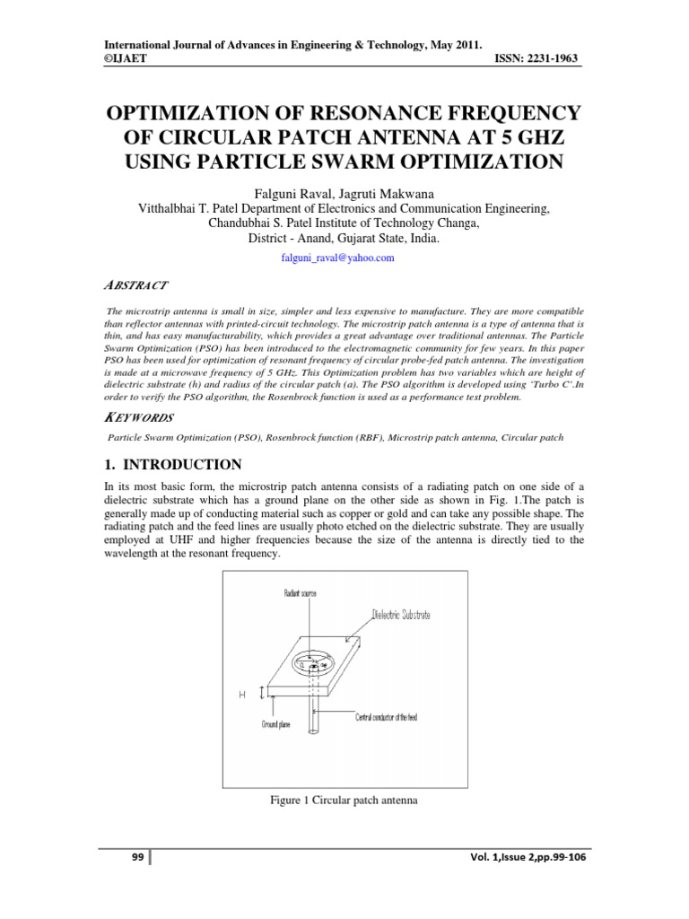 11 Optimization of Resonance Frequency of Circular Patch Antenna at 5 GHZ Using Particle Swarm ...