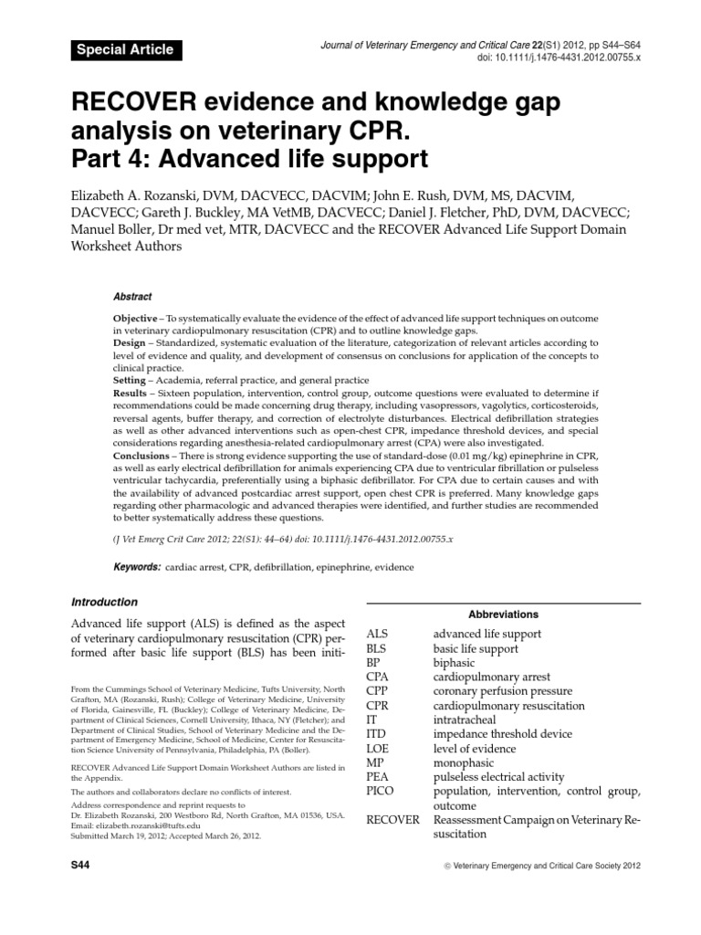 RECOVER Evidence and Knowledge Gap Analysis On Veterinary CPR. Part 4 ...