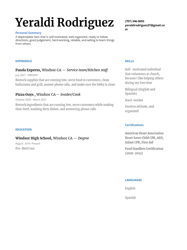 Yeraldi Rodriguez: Panda Express, Windsor CA - Service Team/kitchen Sta ...