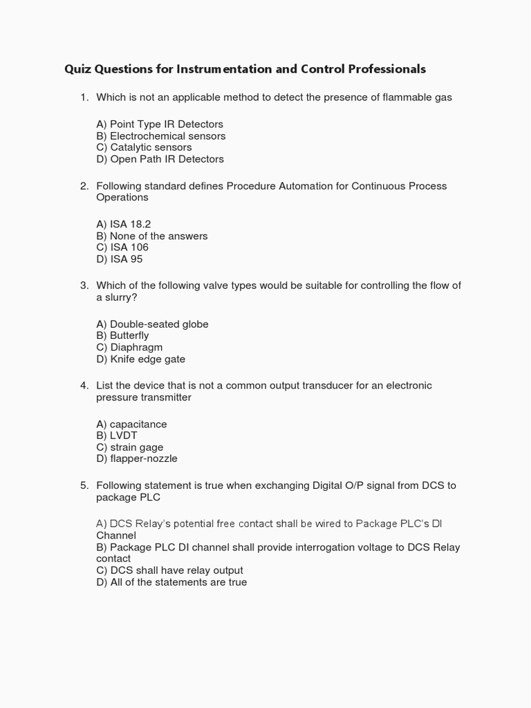 Quiz Questions For Instrumentation and Control Professionals | Download ...