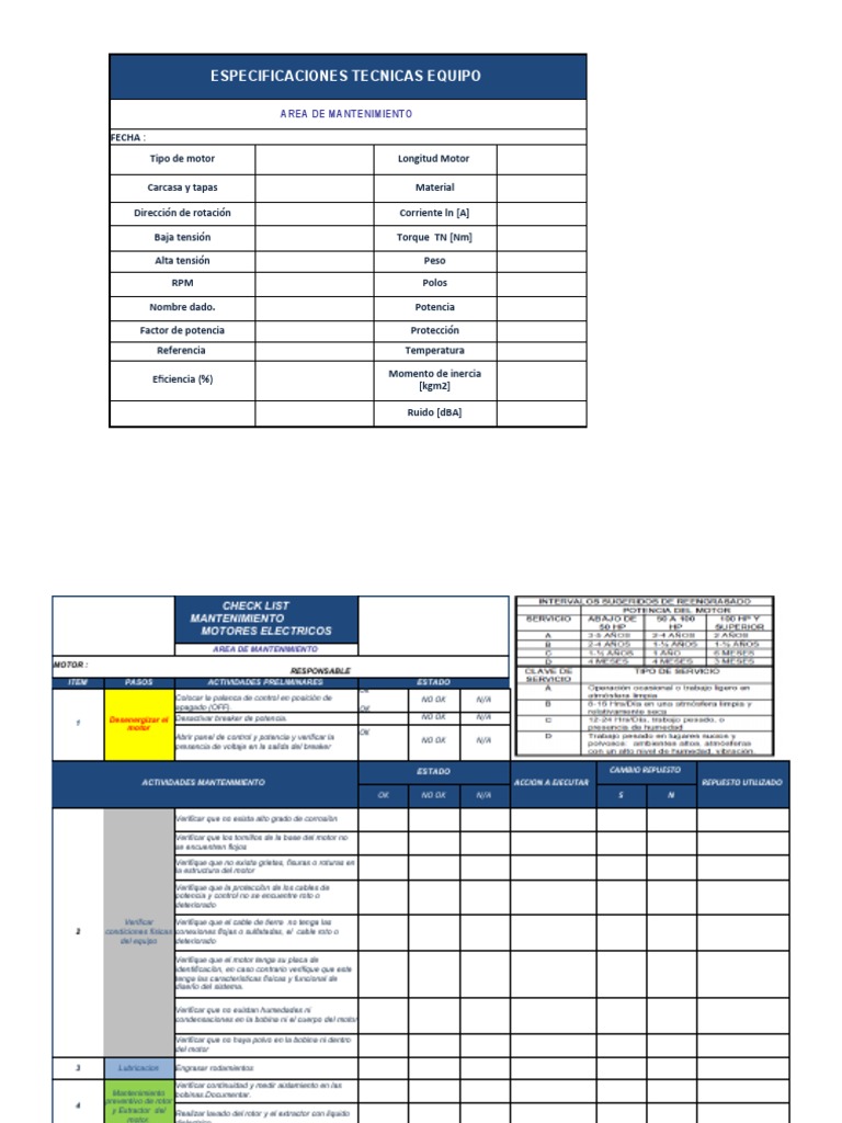 Check List Motor Elect Rico Gene Rad Ores | PDF | voltaje | Rodamiento ...