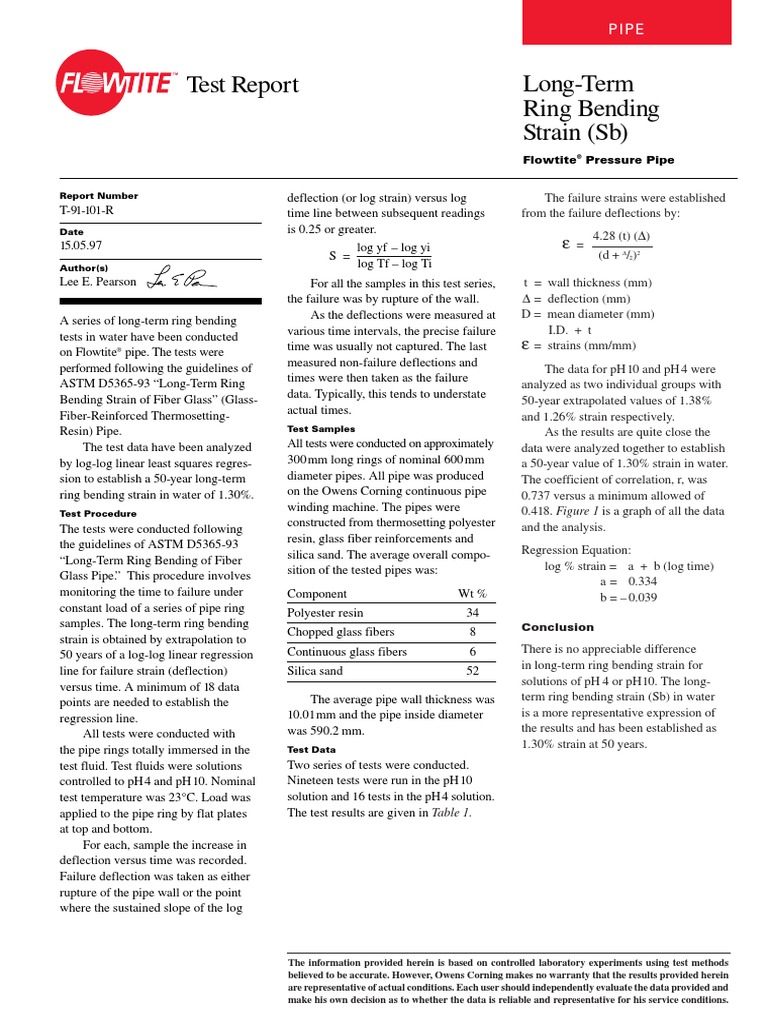 Test Report Long-Term Ring Bending Strain (SB) | PDF | Fiberglass ...