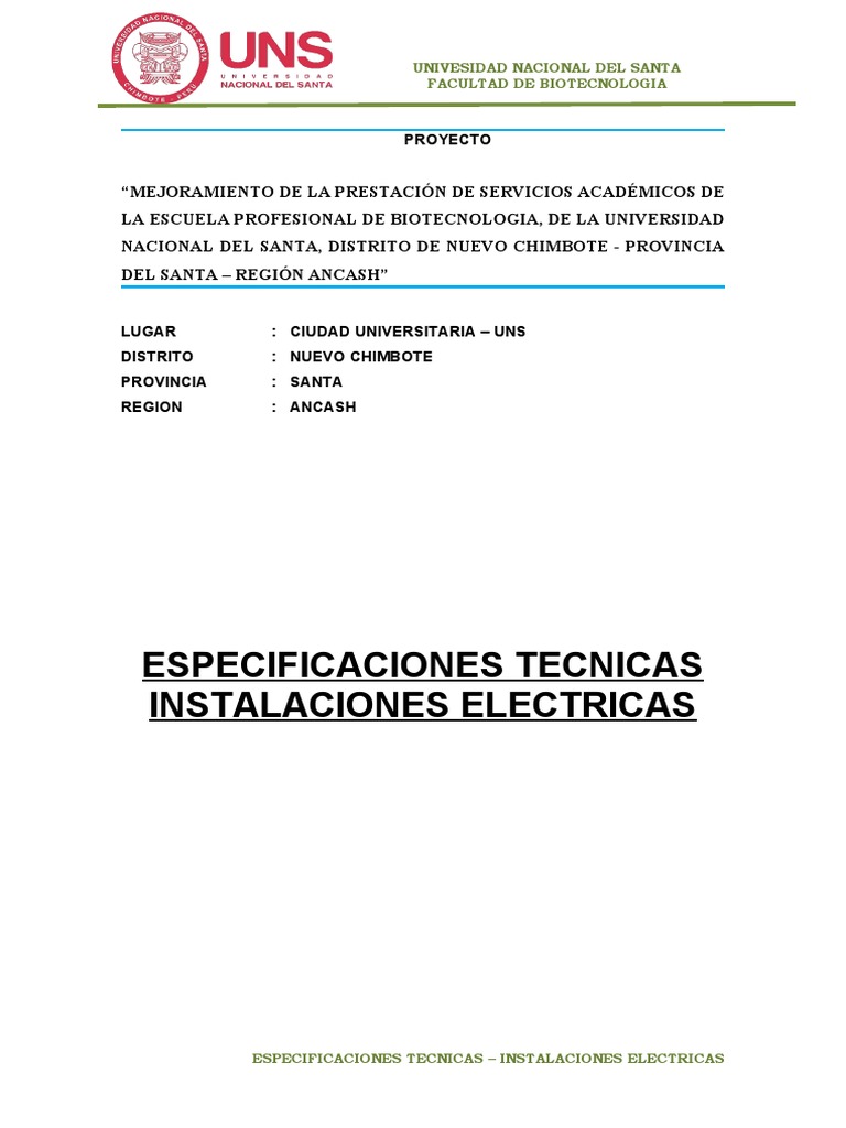 Especificaciones Tecnicas - Instalaciones Eléctricas | PDF | Tubería (transporte de fluidos ...