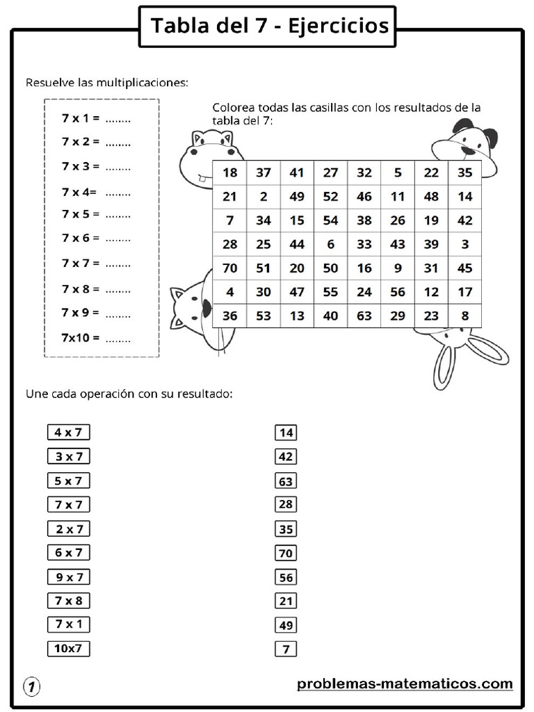 Ejercicios Tabla Del 7 | PDF