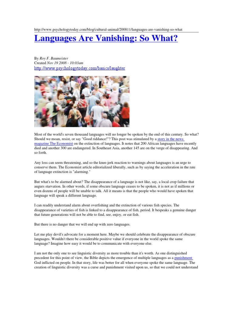 Languages Are Vanishing: So What?: Story in The News Magazine The ...
