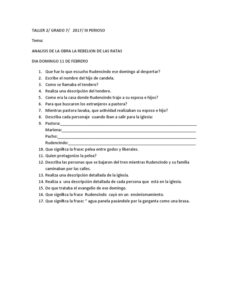 Taller 2 Grado 7 Español III Periodo | PDF | Artes del Lenguaje y ...