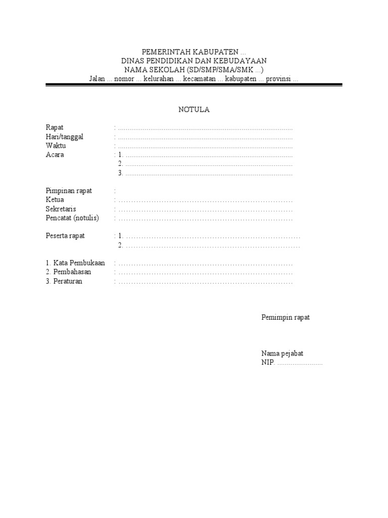Contoh Notulen Rapat Sekolah | PDF | Karier & Perkembangan