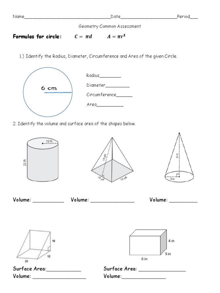 Formulas For Circle: : Volume: - Volume: - Volume | PDF