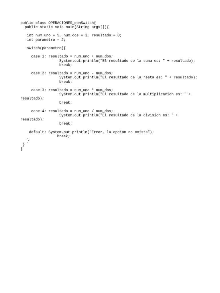 OPERACIONES (Con Switch-Case) | PDF | Métodos y materiales de enseñanza | Informática