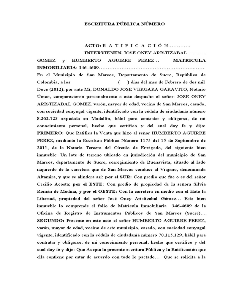 Escritura de Ratificacion | PDF | Derecho Civil (Common Law) | Justicia