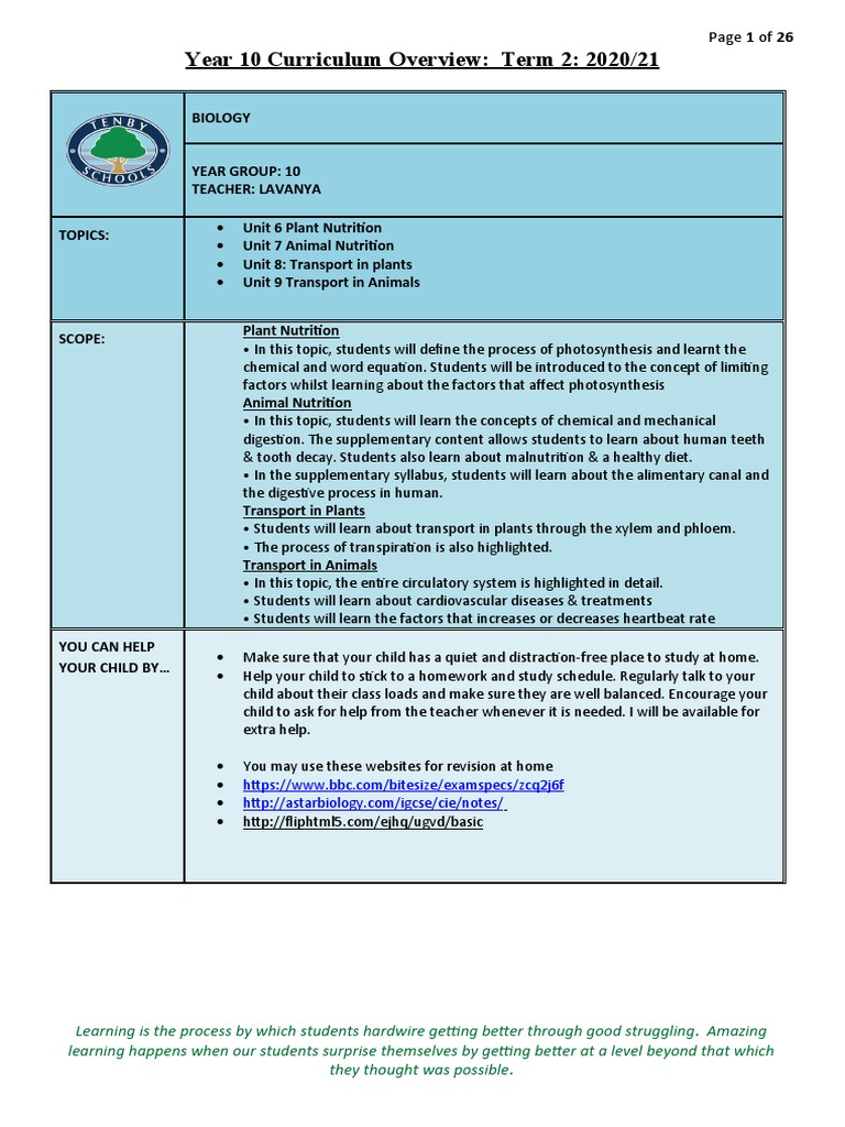 Year 10 - Term 2 2020-2021 Curriculum Statements Compilation | PDF ...
