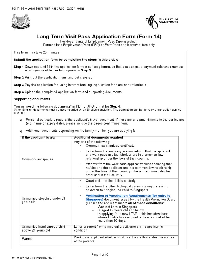 Long Term Visit Pass Application Form (Form 14) | PDF | Travel Visa ...