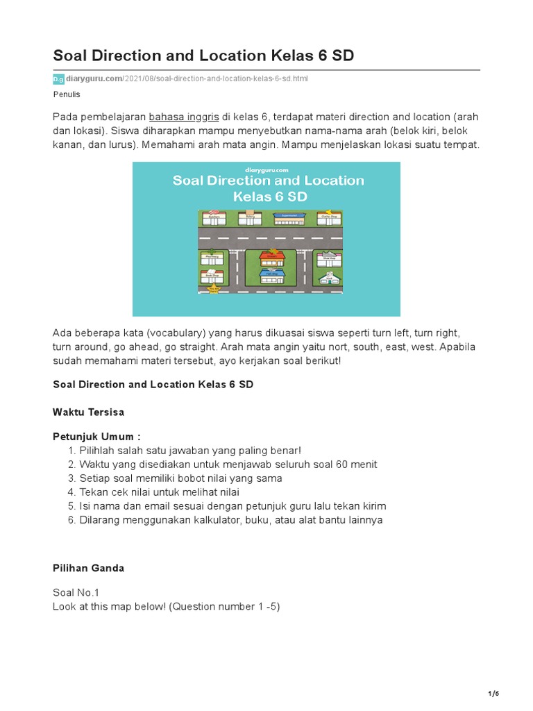 Soal Direction and Location Kelas 6 SD | PDF