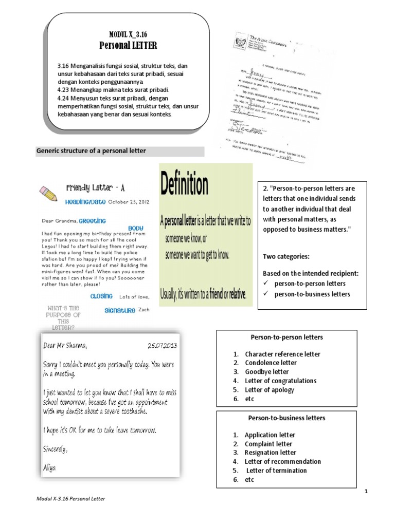 Personal Letter Materi | PDF | Writing | Written Communication