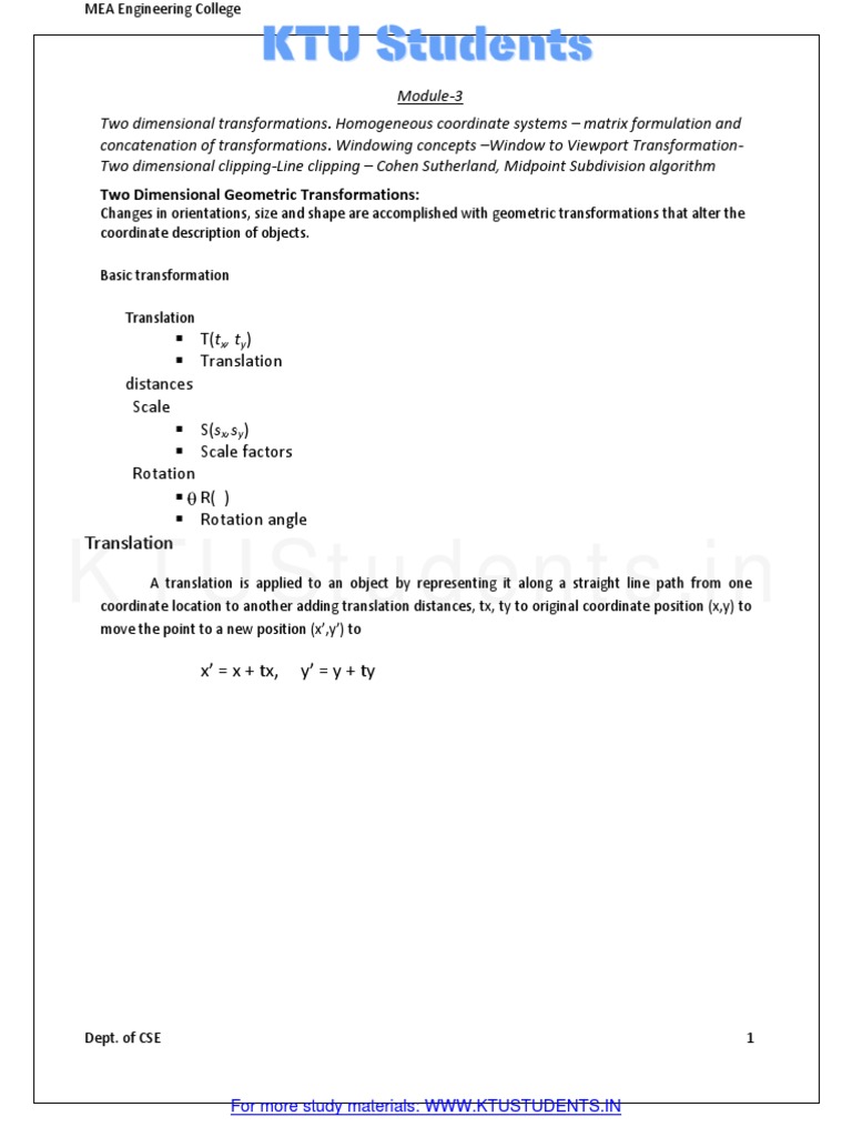 CS401-M3-Computer Graphics-Ktustudents - in | PDF | Cartesian ...