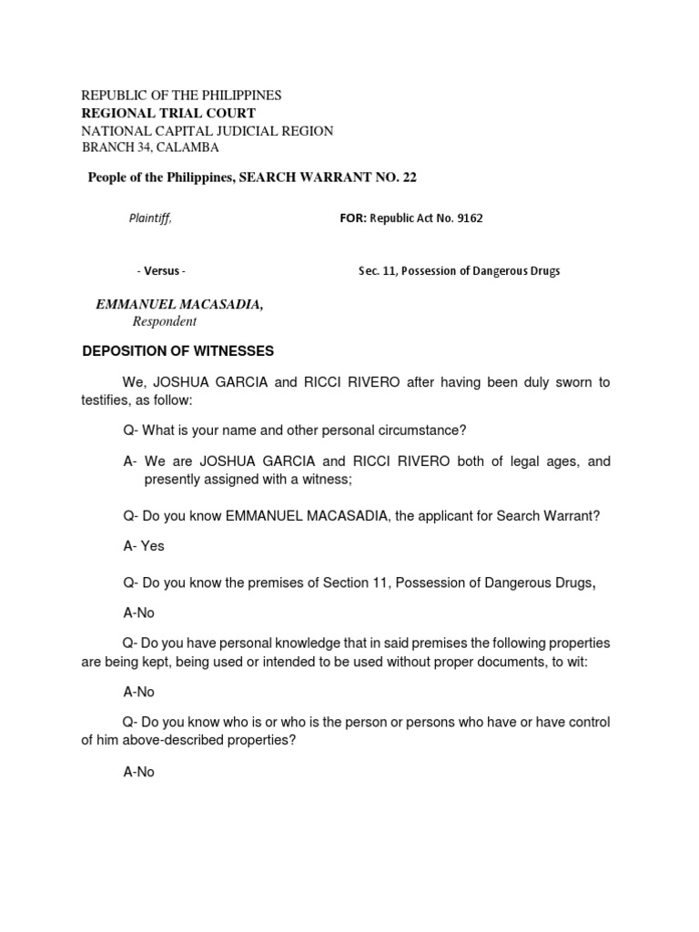 Legal Deposition Example