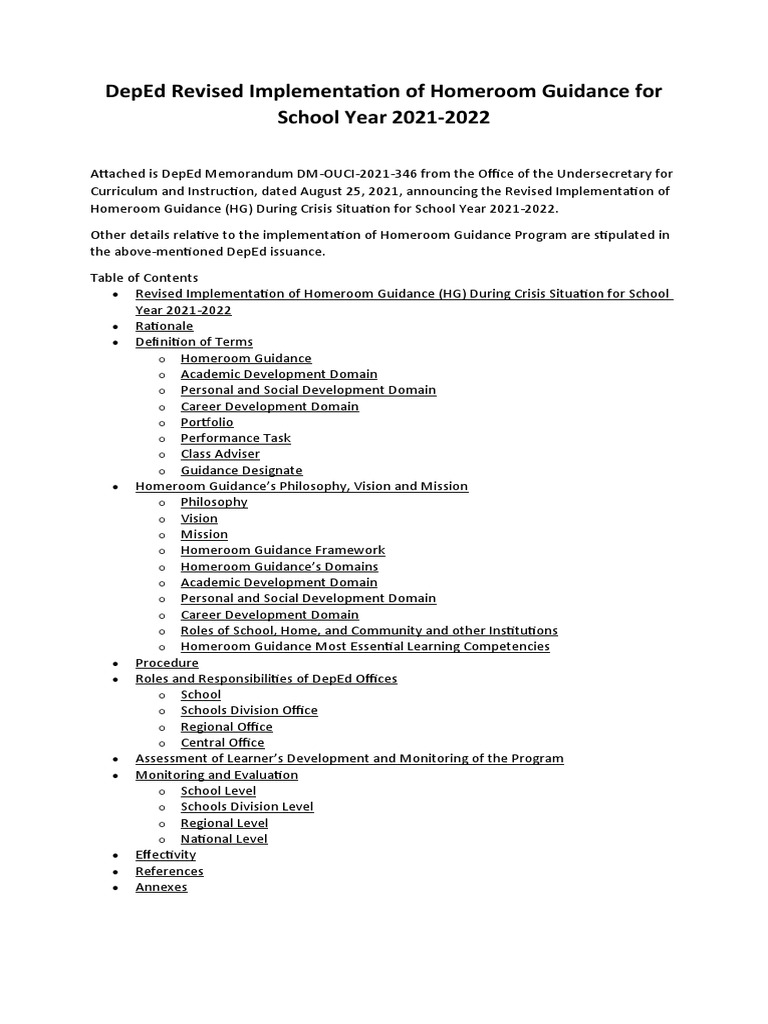 Revised Homeroom Guidance 2021-2022 | PDF | Learning | School Counselor