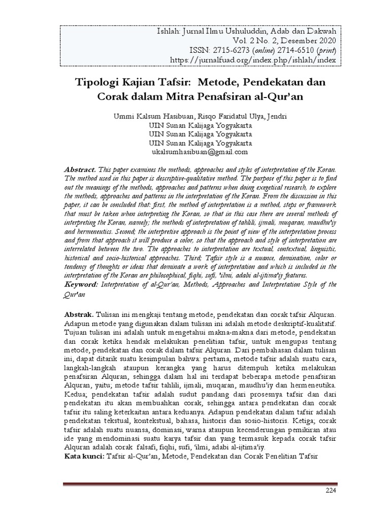 Metode, Pendekatan dan Corak Tafsir Al-Qur'an | PDF | Medieval Arabic ...