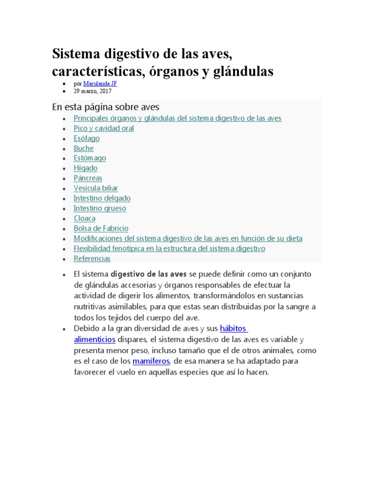 Sistema Digestivo de Las Aves | PDF | Sistema digestivo humano | Digestión