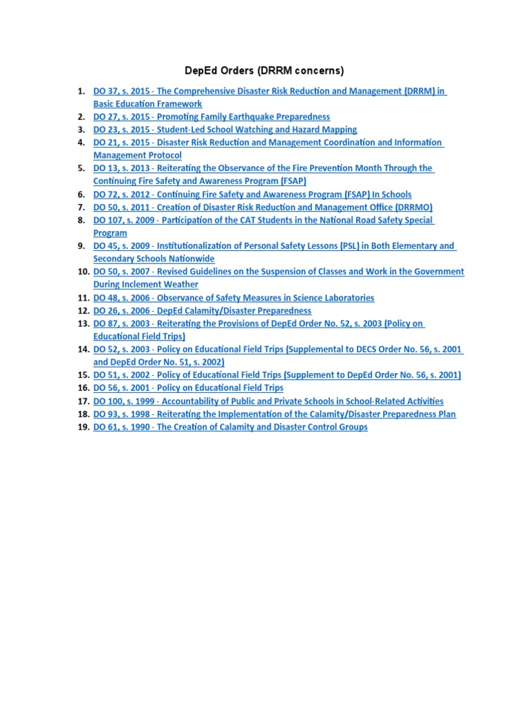 DepEd Disaster Risk Management Orders | PDF