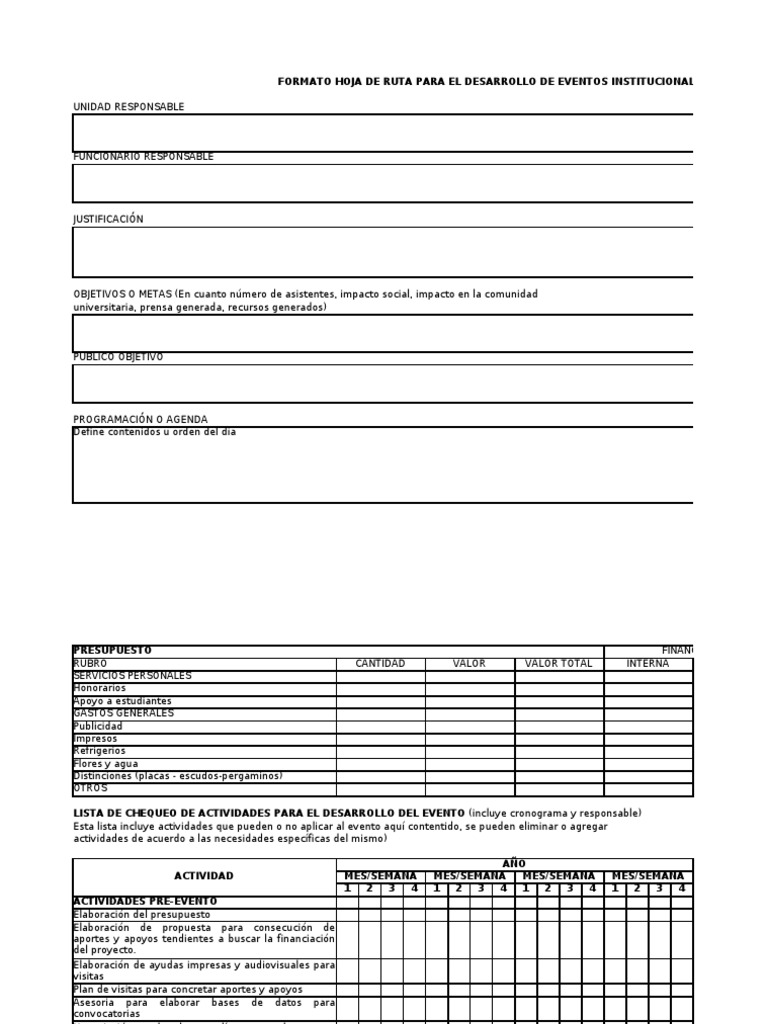 Formato Hoja De Ruta Para El Desarrollo De Eventos Institucionales