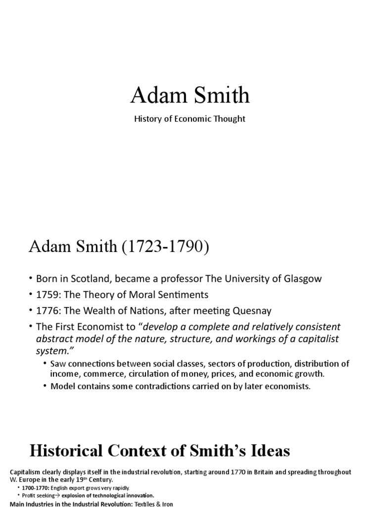 Adam Smith: History of Economic Thought | PDF | Value (Economics ...