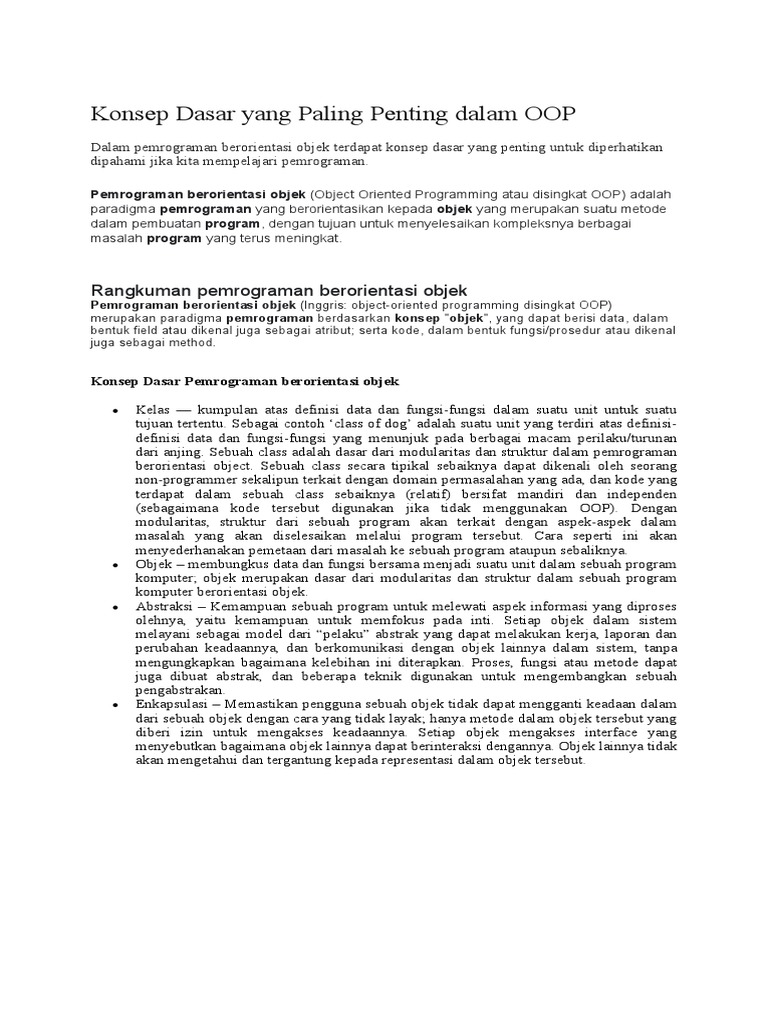 Konsep Utama dalam Pemrograman OOP | PDF