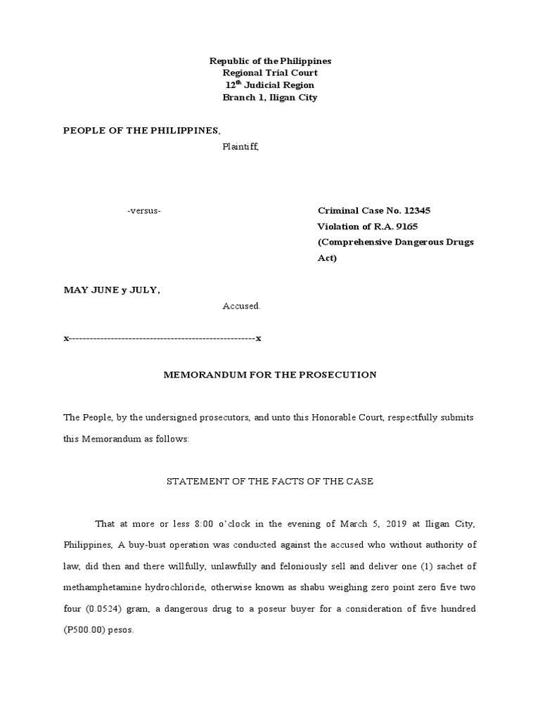 Memorandum For The Prosecution | PDF | Prosecutor | Witness